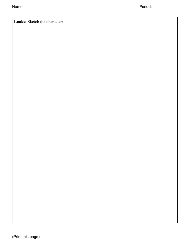 Direct and Indirect Characterization – Outside Reading Book Journal